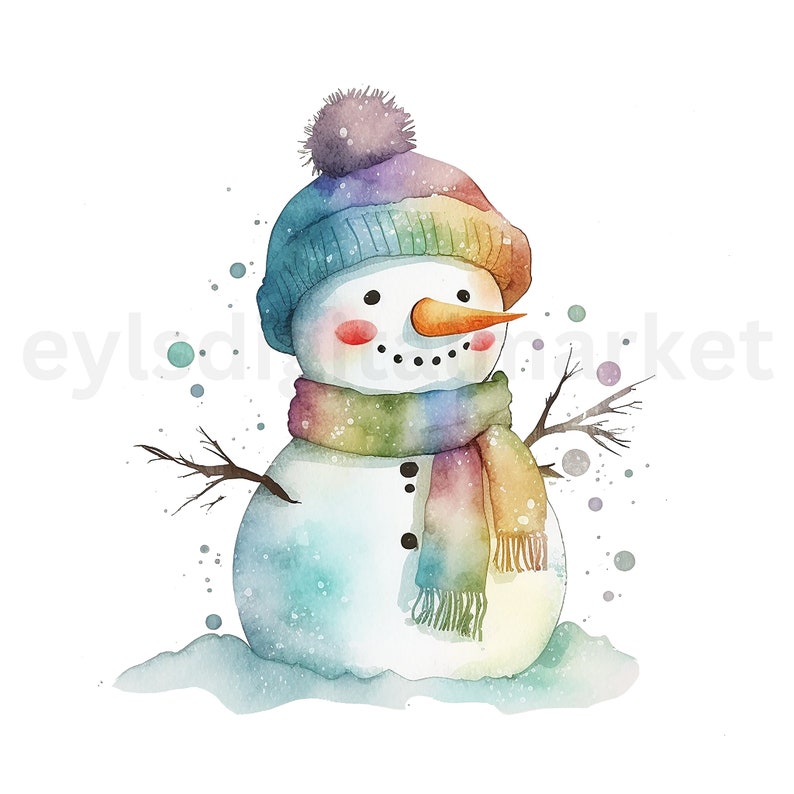 20 Watercolor Snowman Clipart, Christmas Clipart, Winter Holiday Pngs ...