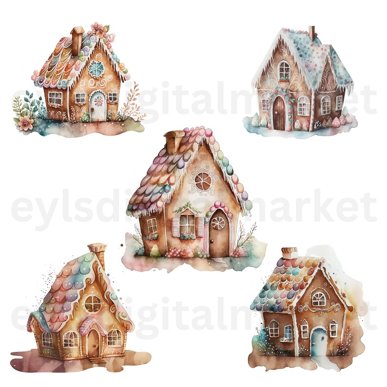 15 Watercolor Gingerbread House Clipart, Christmas Clipart, Winter ...