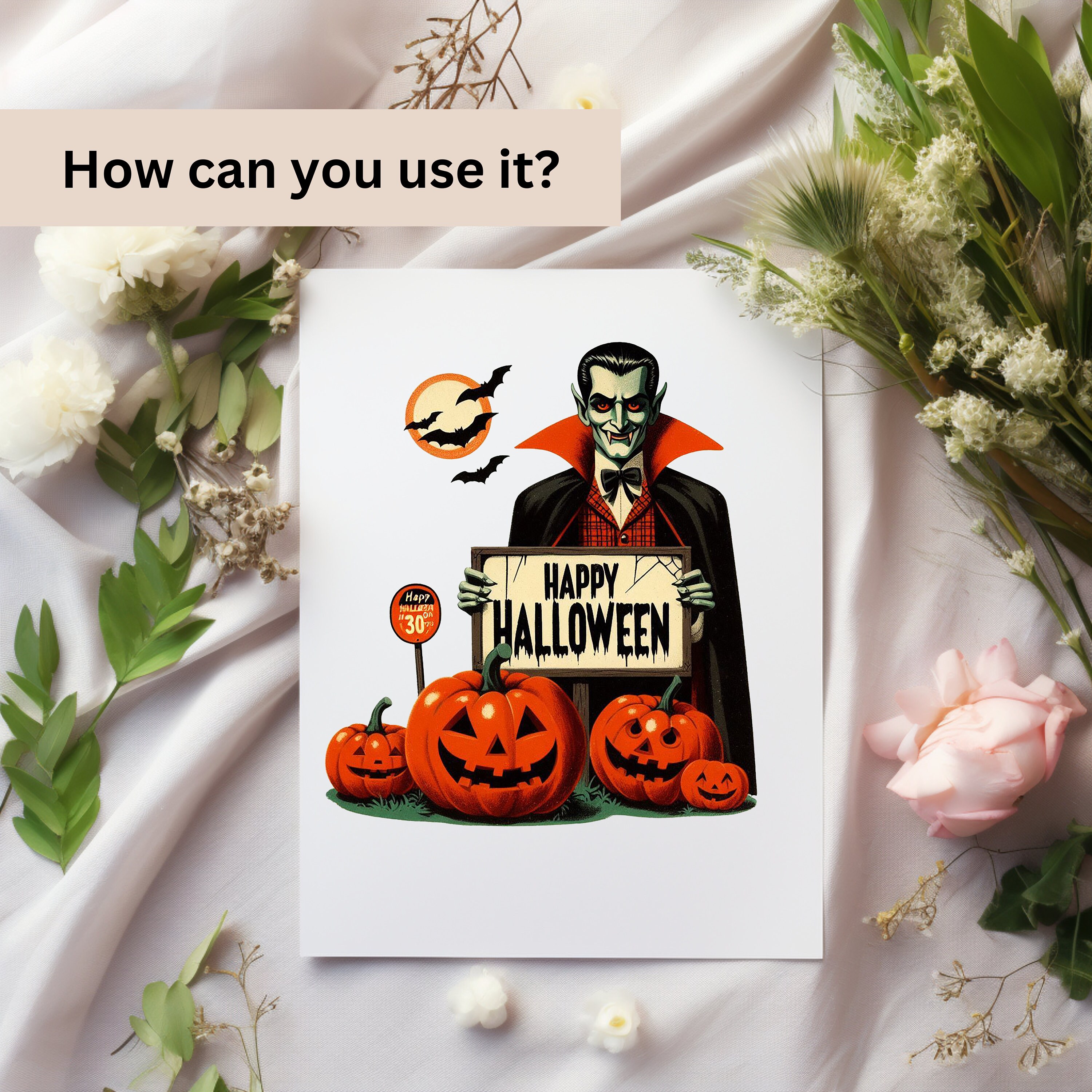 Happy Halloween Vampire Clipart, 6 High Quality PNG Bundle, Vintage ...