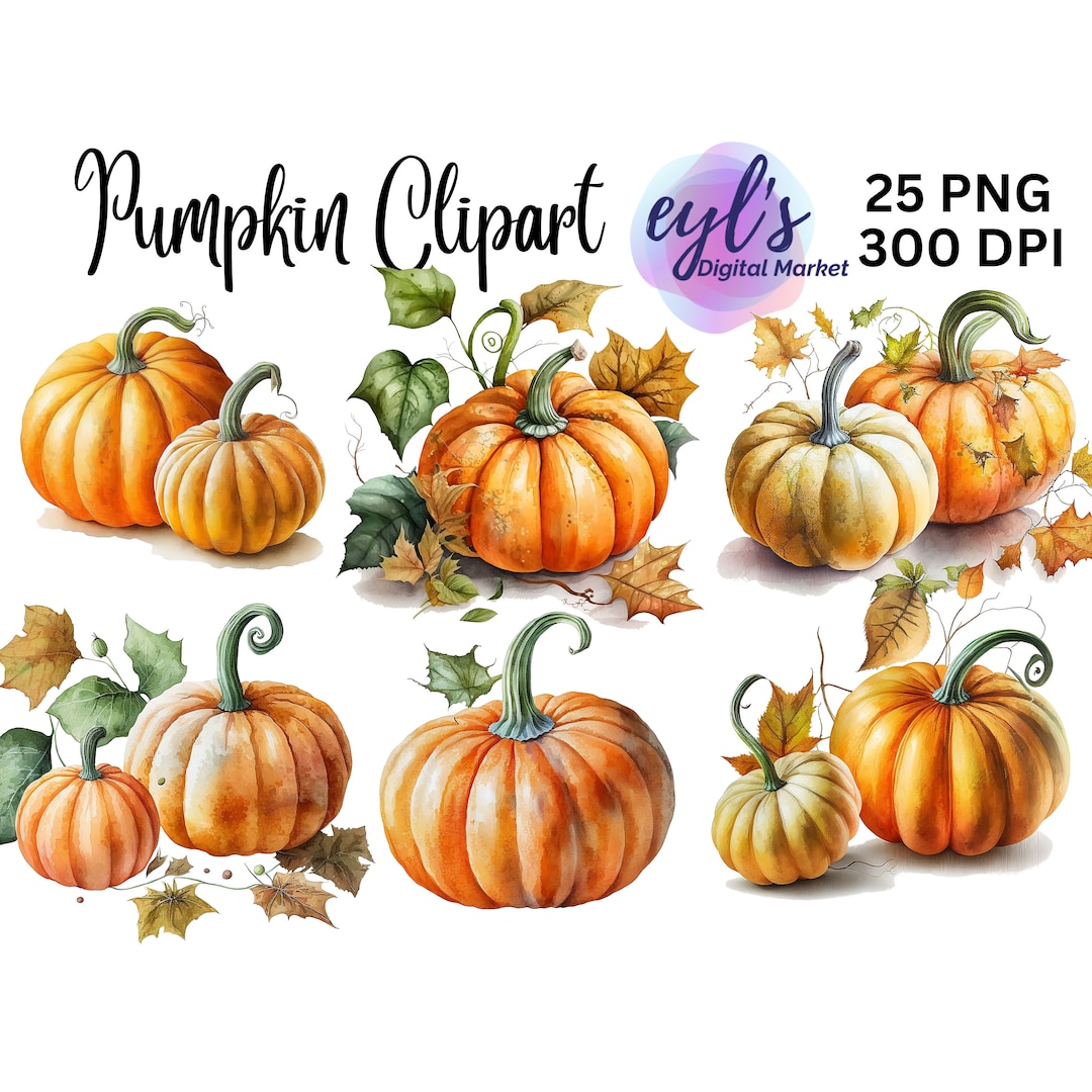 25 Watercolor Pumpkin Clipart, Fall Clipart, Thanksgiving Clipart ...