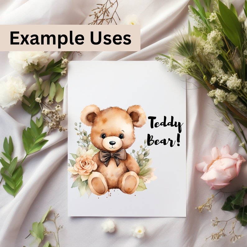 Watercolor Cute Teddy Bear Clipart, 20 High Quality PNG Bundle, Baby ...
