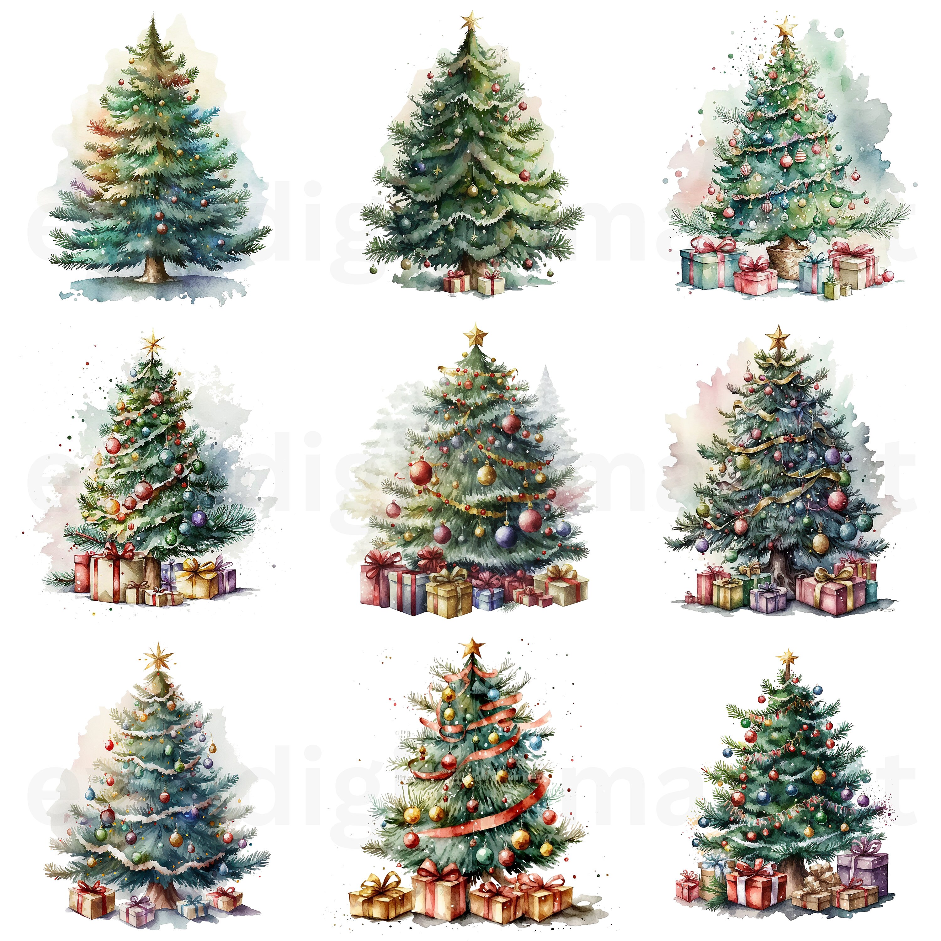 20 Watercolor Christmas Tree Clipart, Christmas Clipart, Winter Clipart ...