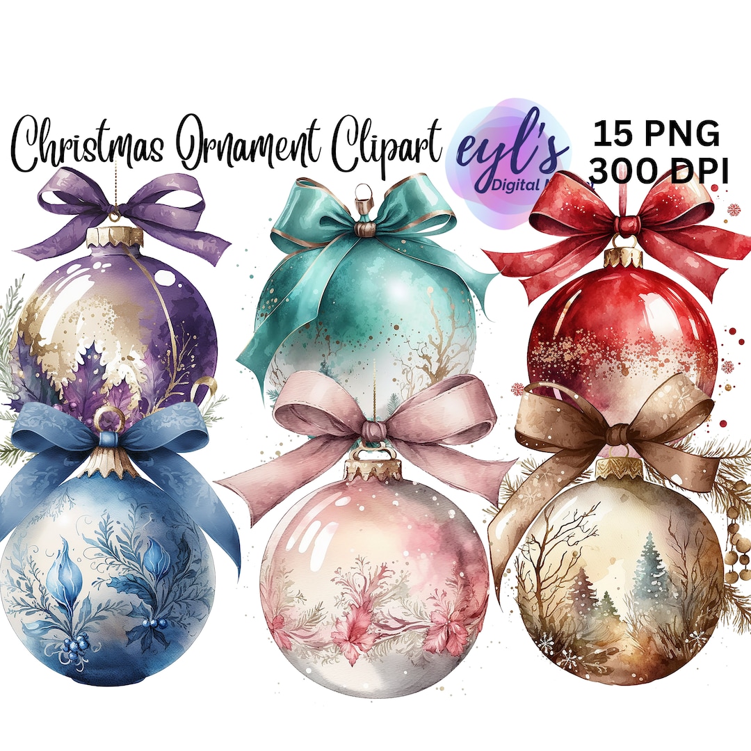 15 Watercolor Christmas Ornament Clipart, Christmas Clipart, Winter ...
