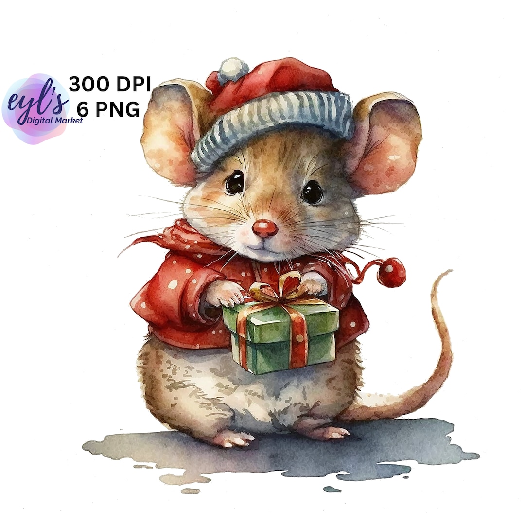 Watercolor Cute Mouse Clipart, 6 High Quality PNG Bundle, Mice With ...