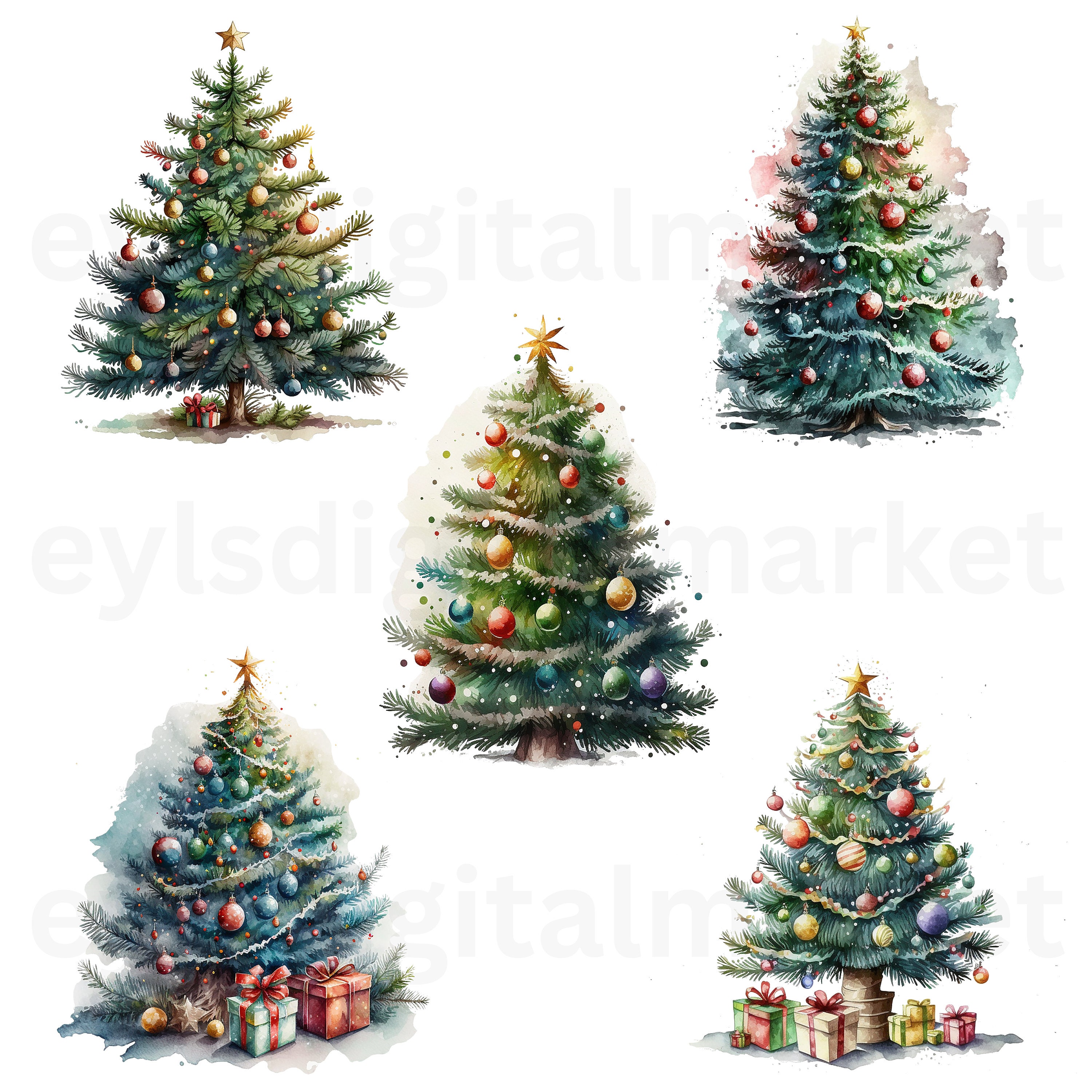 20 Watercolor Christmas Tree Clipart, Christmas Clipart, Winter Clipart ...