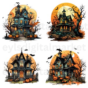 Watercolor Vintage Spooky Halloween Haunted House Bundle Clipart ...