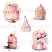 Watercolor Pink Birthday Party Cake Present Balloons Clipart Bundle of ...