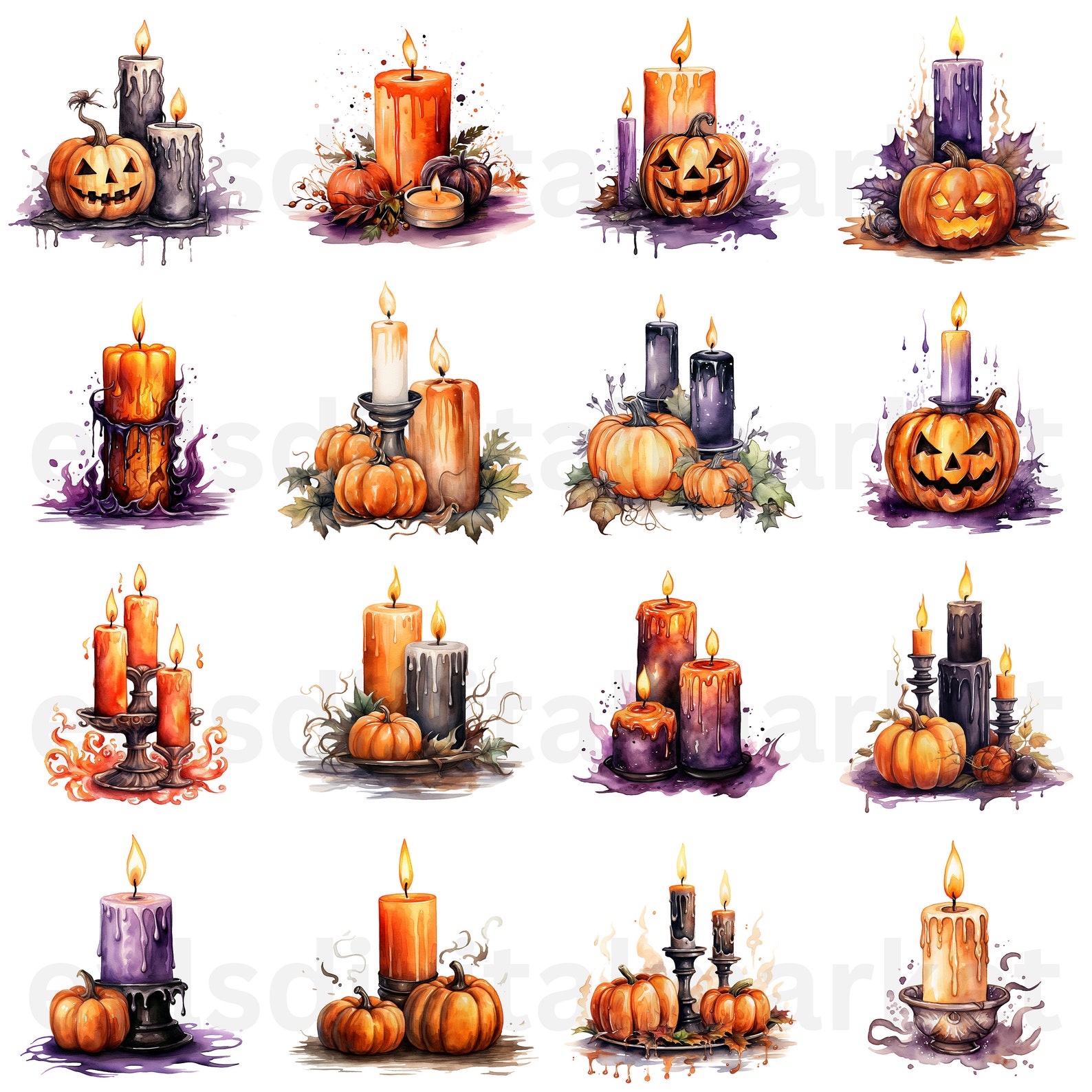 Watercolor Halloween Candle Clipart 20 High Quality PNG - Etsy