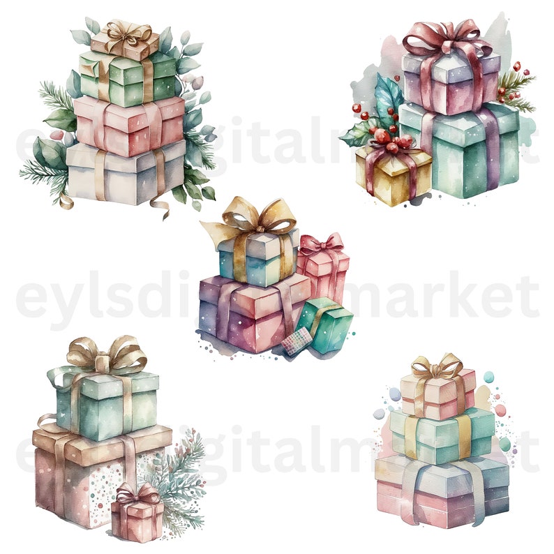 15 Watercolor Christmas Presents Clipart, Christmas Clipart, Winter ...