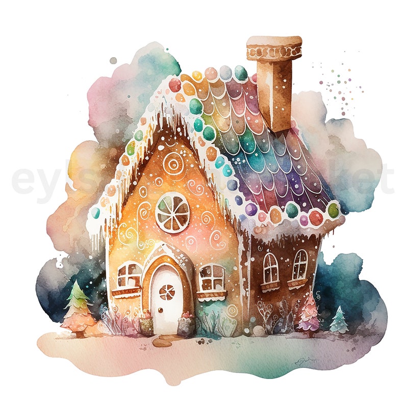 15 Watercolor Gingerbread House Clipart, Christmas Clipart, Winter ...