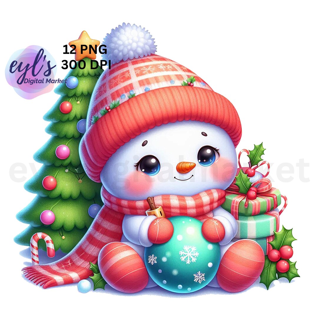 Christmas Snowman Clipart, 12 High Quality PNG Bundle, Cute Winter ...