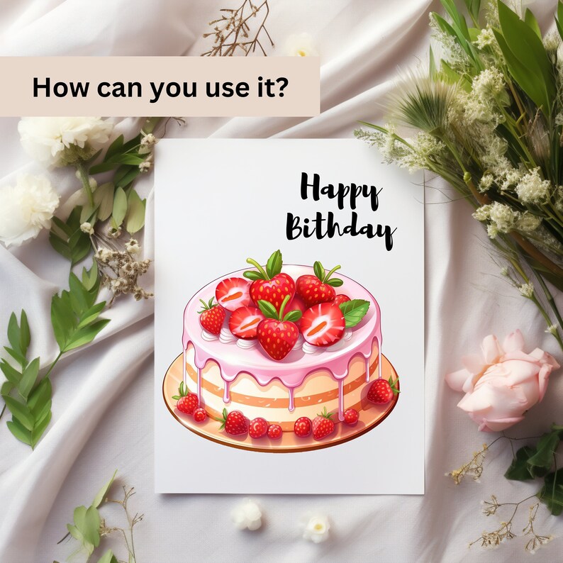 Strawberry Cake Clipart, 8 High Quality PNG Bundle, Summer Fruit Food ...