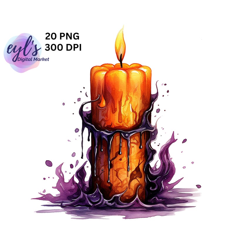 Watercolor Halloween Candle Clipart, 20 High Quality PNG Bundle, Autumn ...