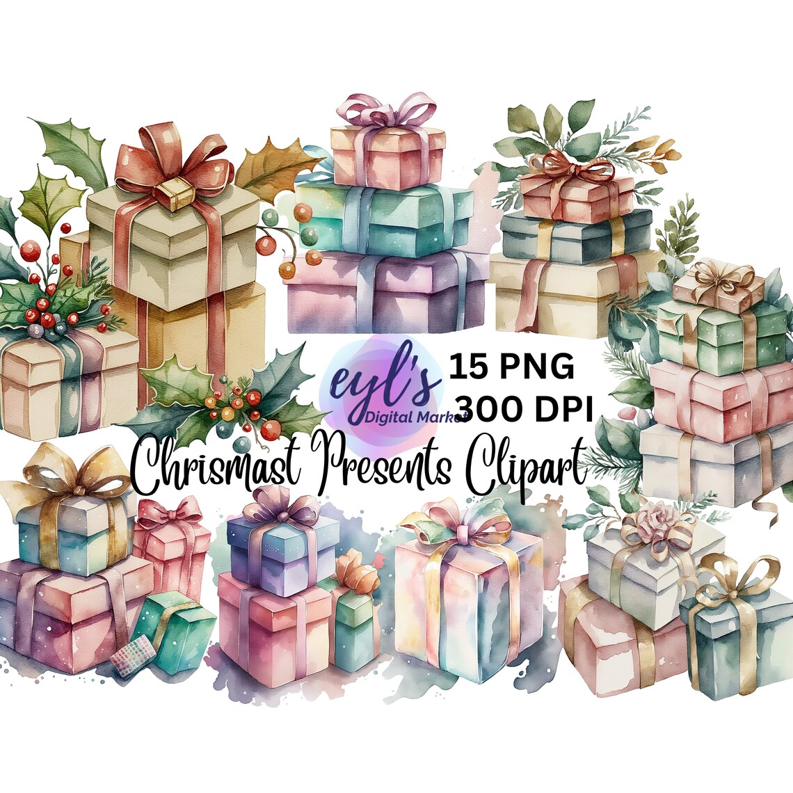 15 Watercolor Christmas Presents Clipart Christmas Clipart - Etsy