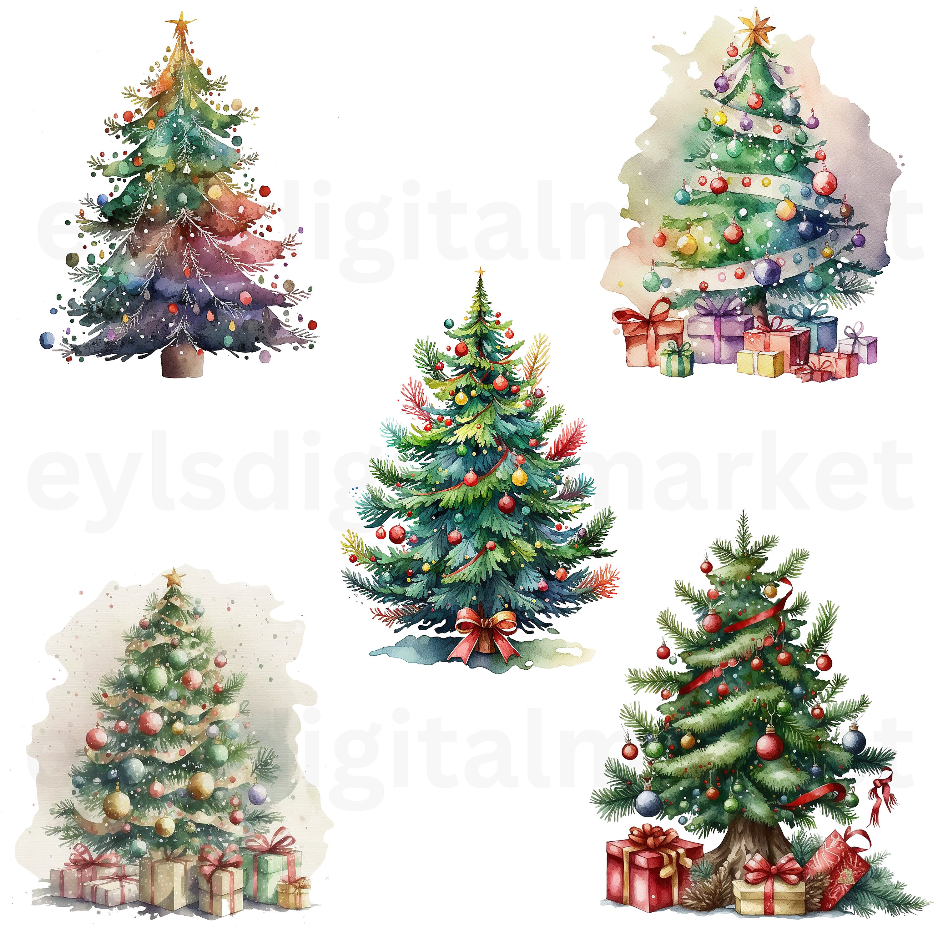 20 Watercolor Christmas Tree Clipart, Christmas Clipart, Winter Clipart ...