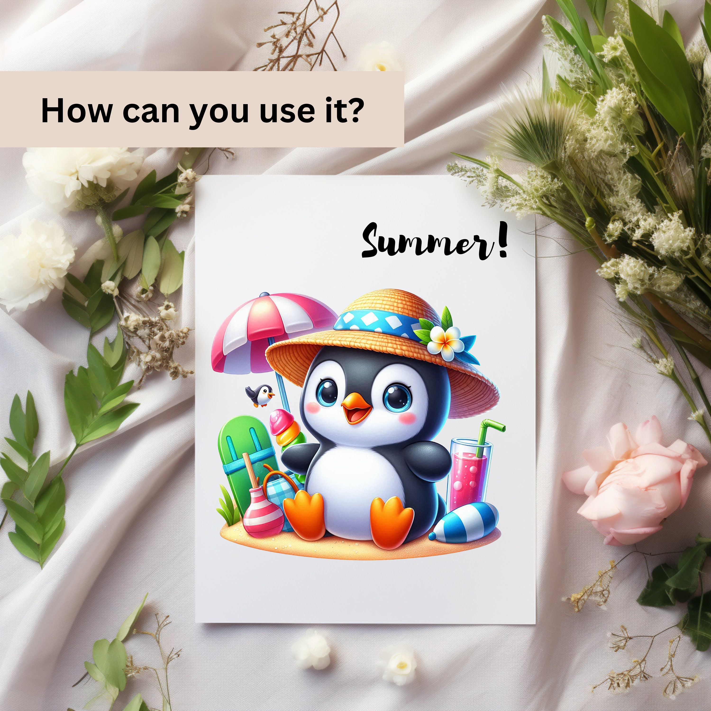 Penguin on Summer Vacation Clipart, 8 High Quality PNG Bundle, Funny ...