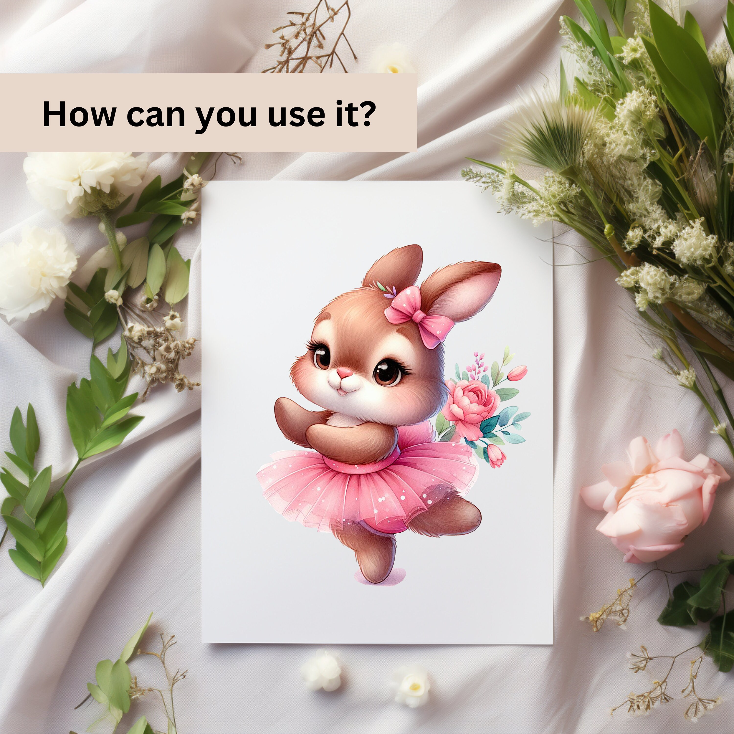 Watercolor Cute Pink Ballerina Bunny Clipart, 16 High Quality PNG ...