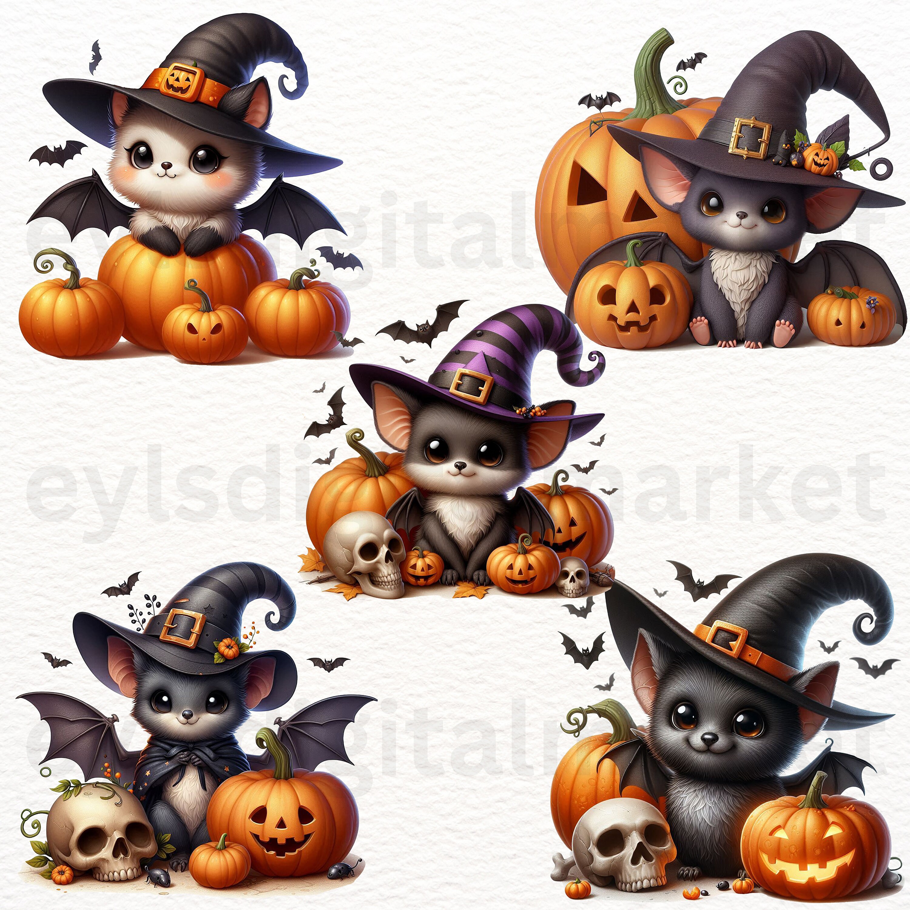 Happy Halloween Bat Clipart, 15 High Quality PNG Bundle, Vintage ...