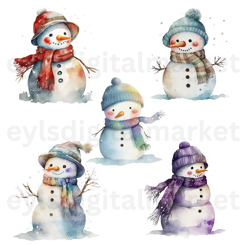 20 Watercolor Snowman Clipart, Christmas Clipart, Winter Holiday Pngs ...