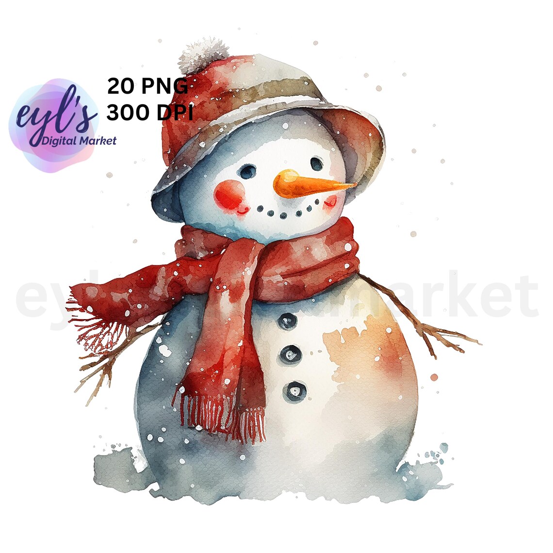 20 Watercolor Snowman Clipart, Christmas Clipart, Winter Holiday Pngs ...