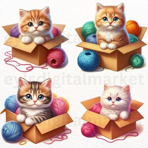 Kitten With Box Clipart, 12 High Quality PNG Bundle, Nursery Wall Art ...