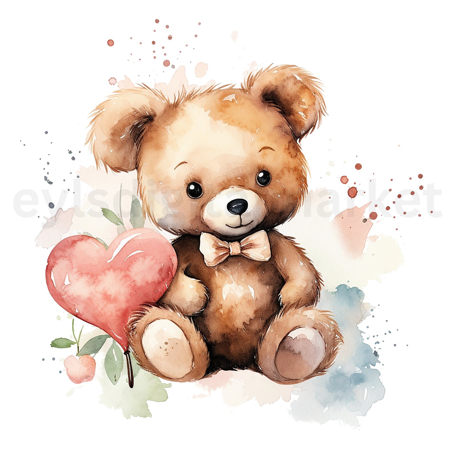Watercolor Cute Teddy Bear Clipart, 20 High Quality PNG Bundle, Baby ...