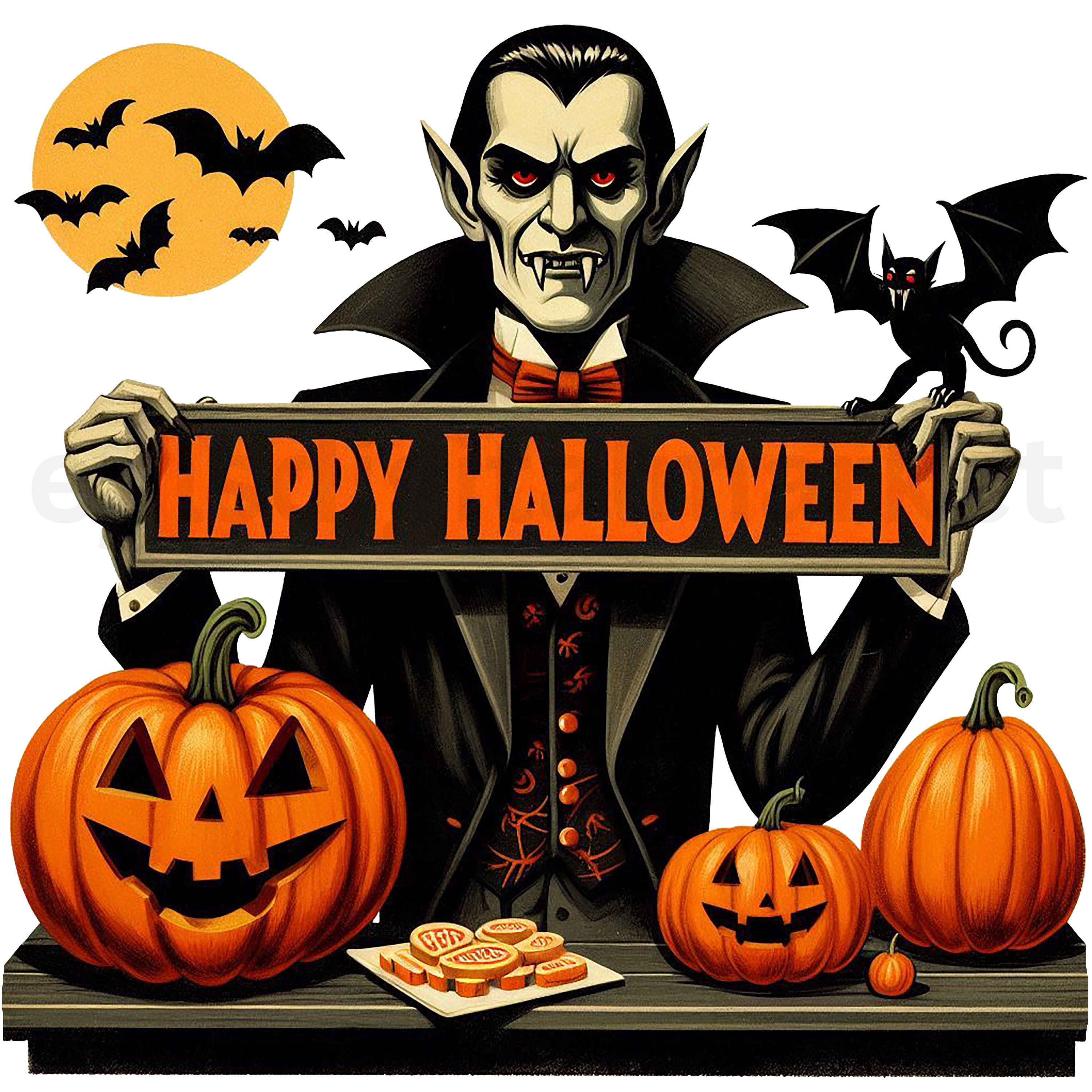 Happy Halloween Vampire Clipart, 6 High Quality PNG Bundle, Vintage ...