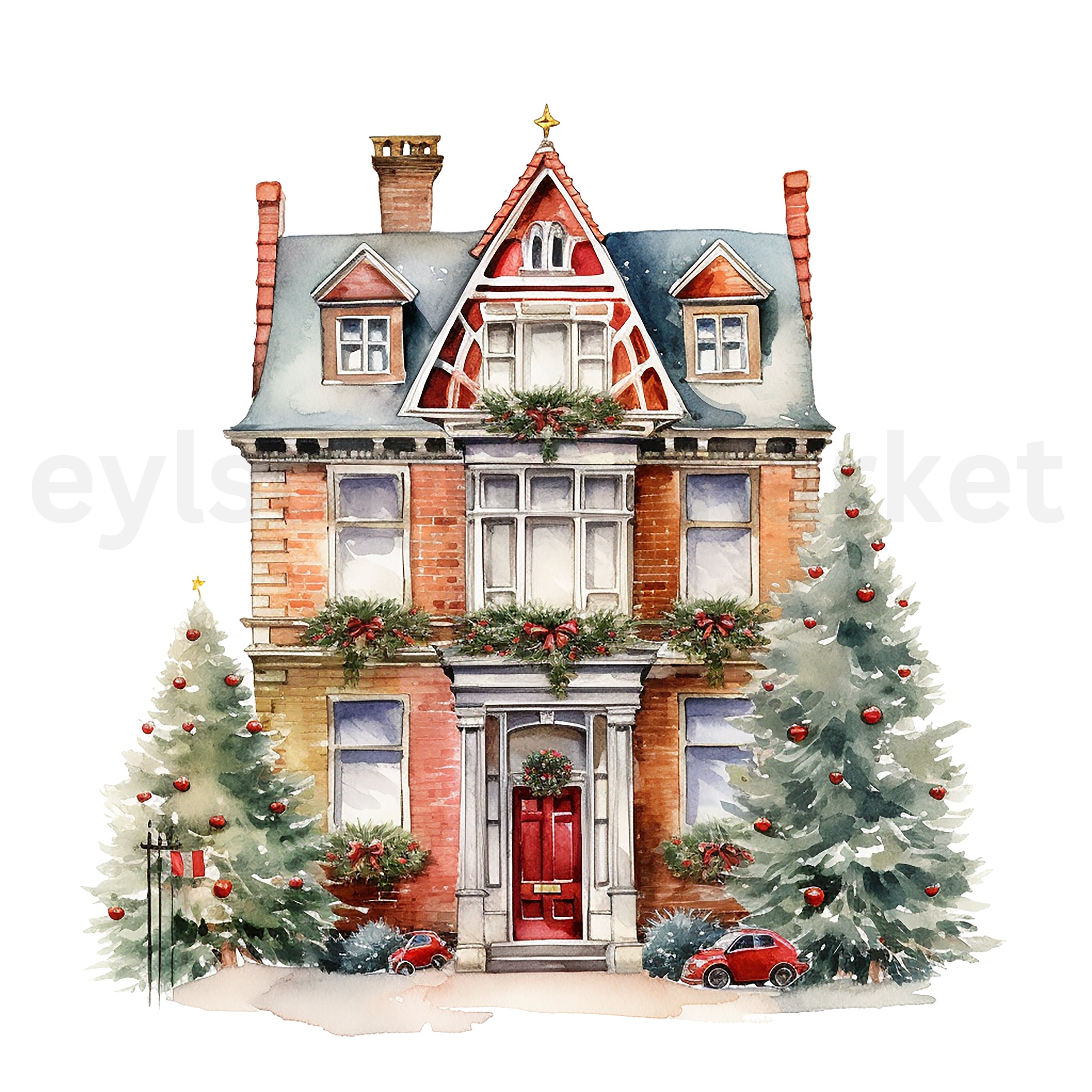 15 Watercolor Christmas House Clipart, Christmas Village PNG, Winter ...