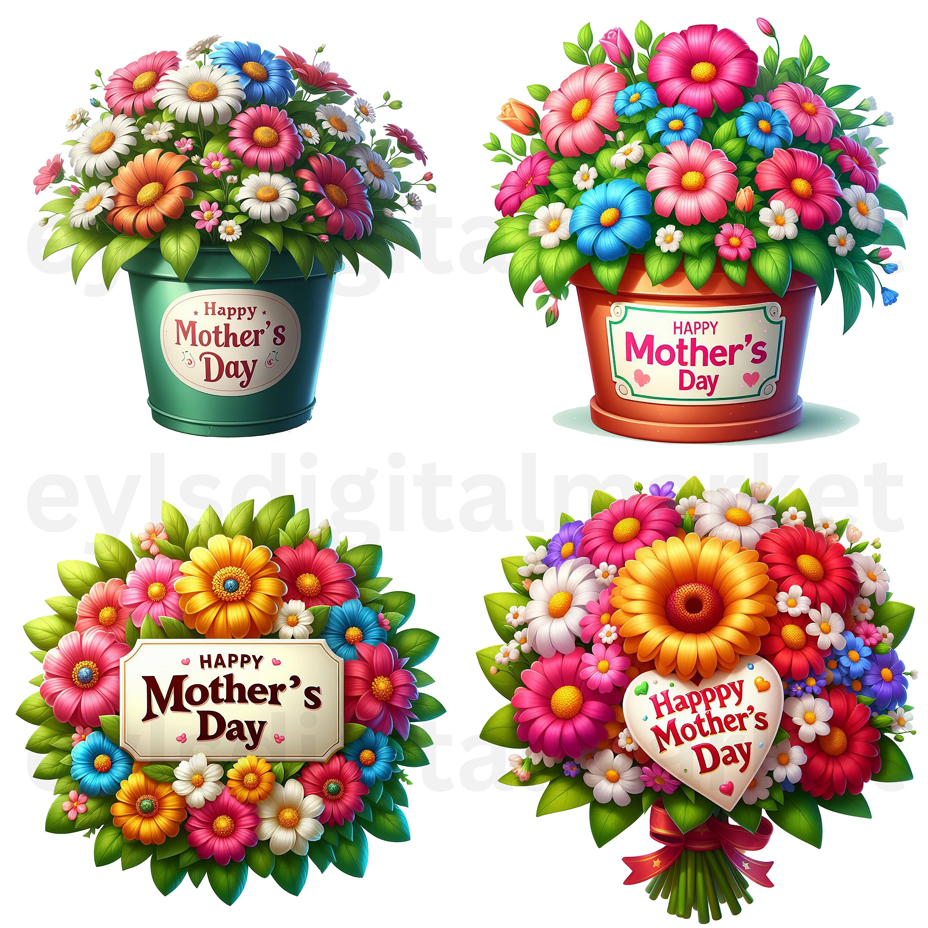 Watercolor Mother's Day Clipart, 8 High Quality PNG Bundle, Mothers Day ...