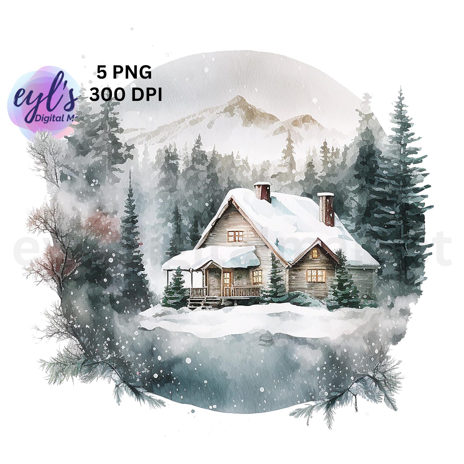 5 Watercolor Snowy Landscape Clipart, Christmas Clipart, Winter Clipart ...