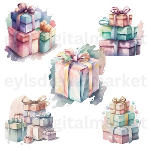 15 Watercolor Christmas Presents Clipart, Christmas Clipart, Winter ...