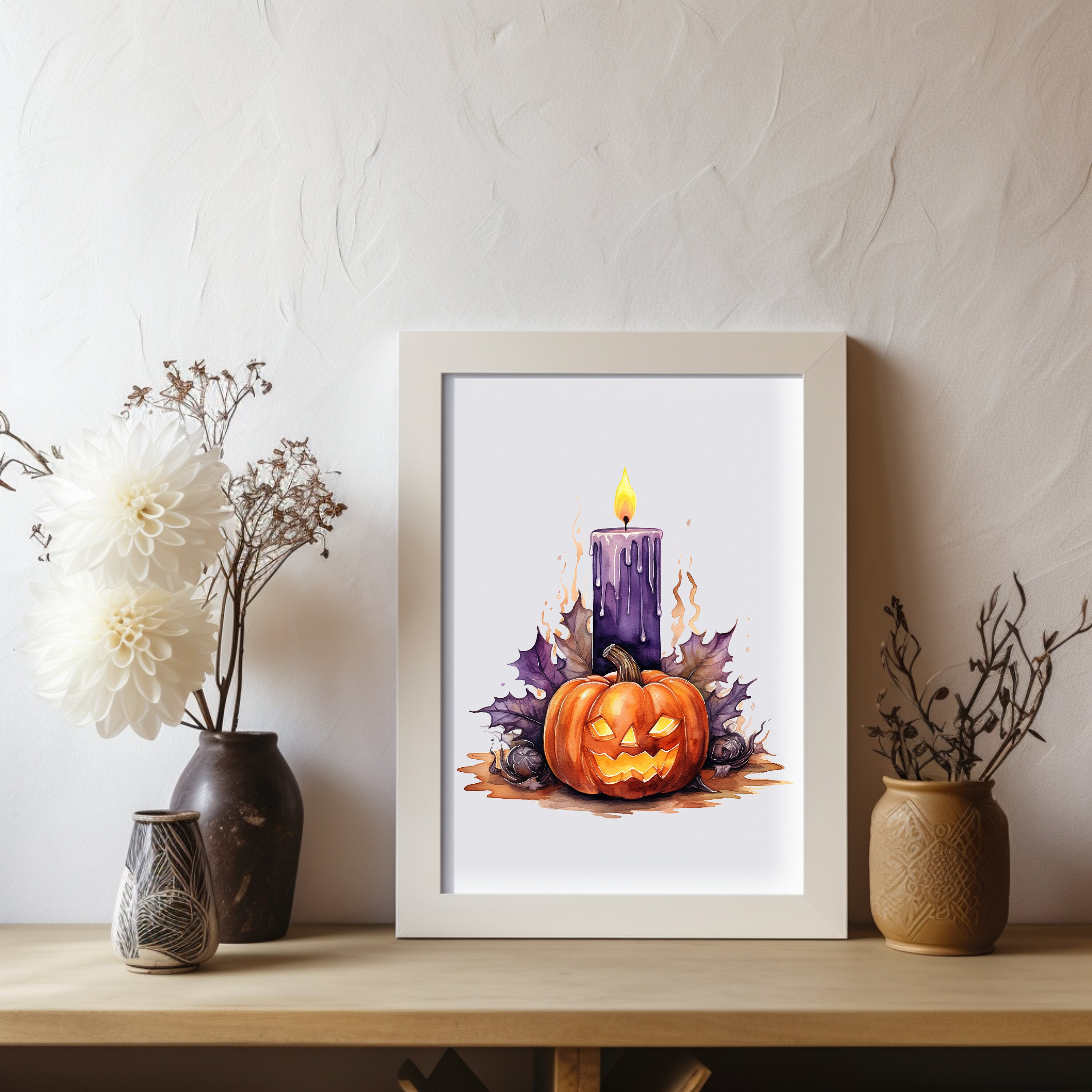 Watercolor Halloween Candle Clipart, 20 High Quality PNG Bundle, Autumn ...