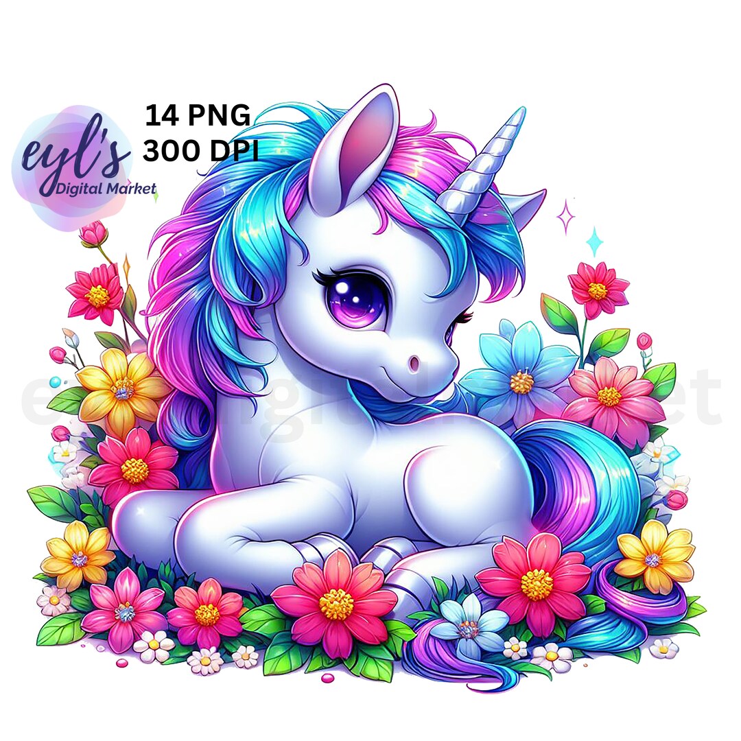 Watercolor Cute Baby Unicorn Clipart, 14 High Quality PNG Bundle ...