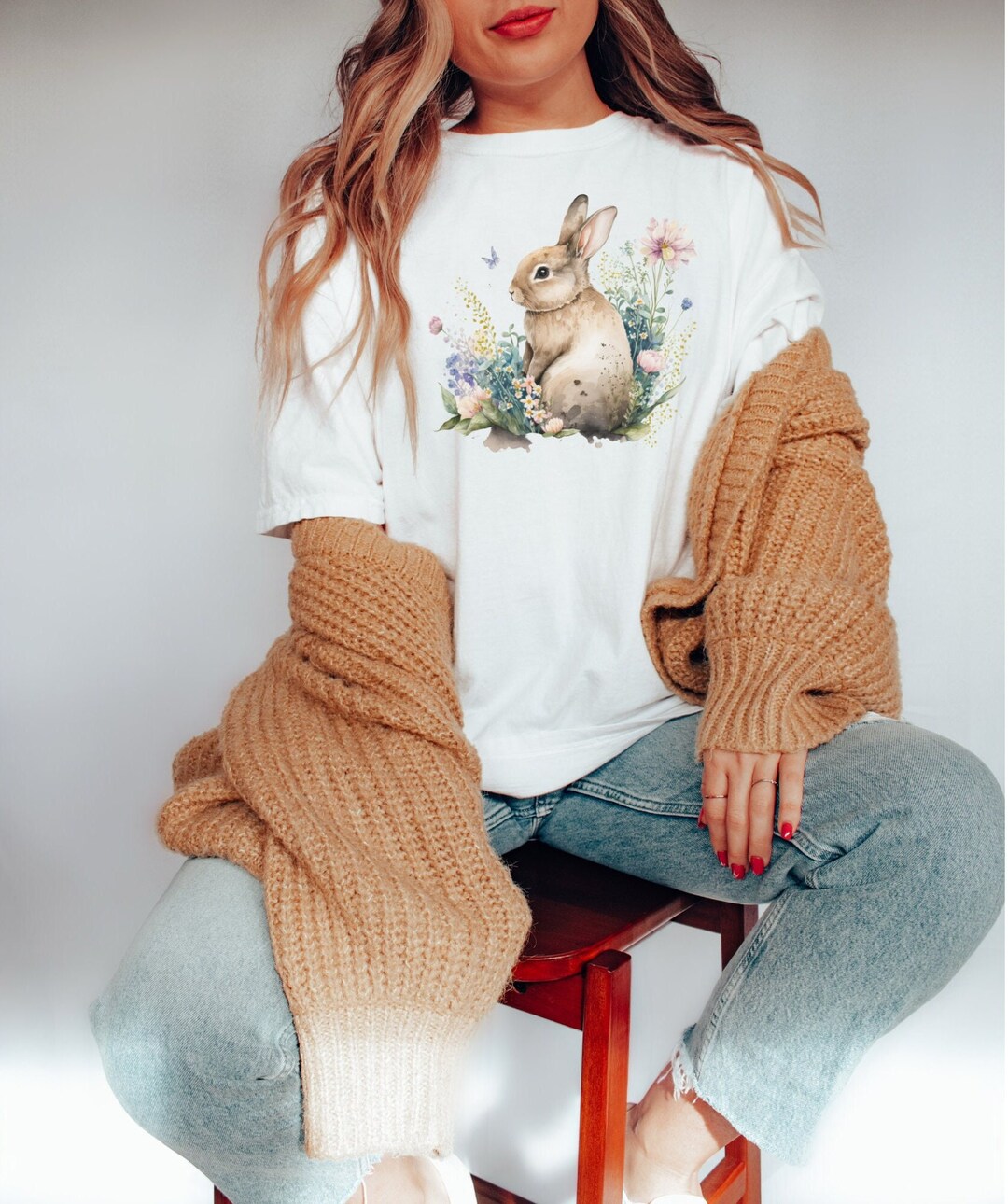 Cottagecore Bunny Shirt, Watercolor Easter Bunny Shirt, Light Academia ...