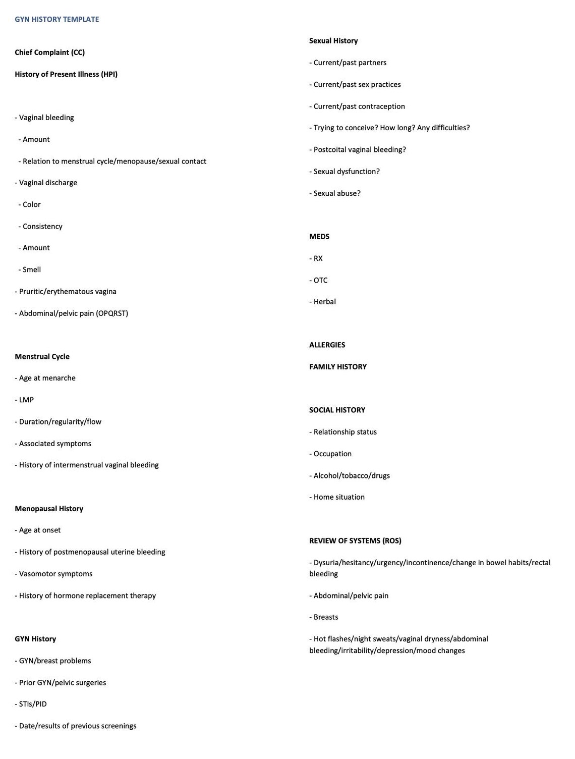 OBGYN HPI Template (6 Pages) — OB, L and D, Postpartum, Gyn Hx, and C ...