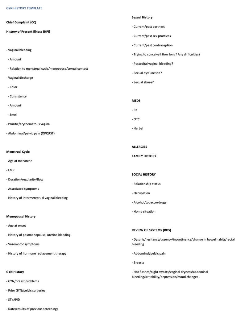 OBGYN HPI Template (6 Pages) — OB, L and D, Postpartum, Gyn Hx, and C ...