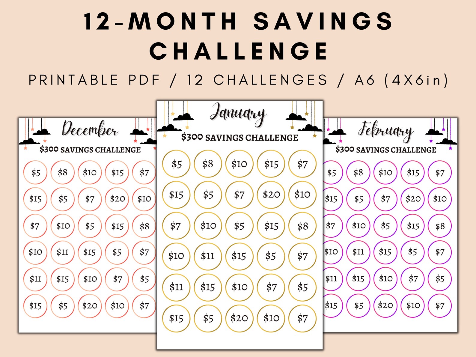 12 Month Savings Challenge Printable Savings Tracker A6 Etsy 12 Month Savings Challenge Printable Savings Tracker A6 Etsy