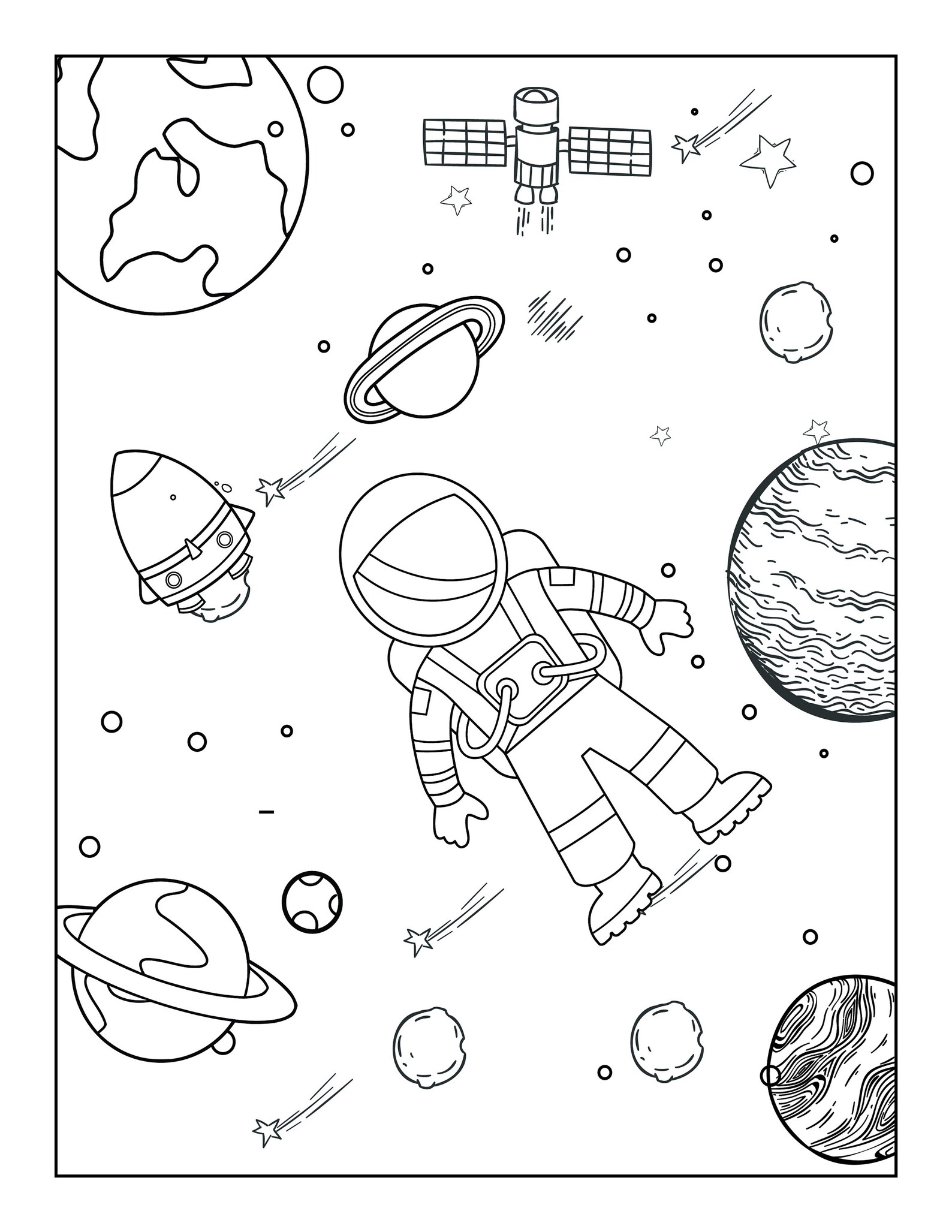 Outer Space and Astronaut Coloring Pages INSTANT DOWNLOAD - Etsy