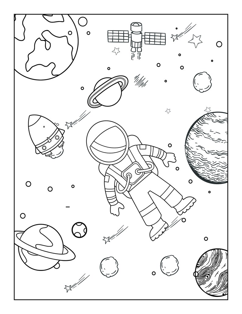 Outer Space and Astronaut Coloring Pages - INSTANT DOWNLOAD! - Etsy