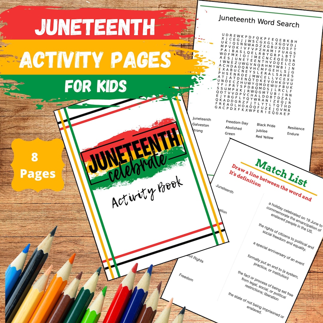 Juneteenth Coloring Book - Activity Pages for Kids INSTANT DOWNLOAD - Etsy