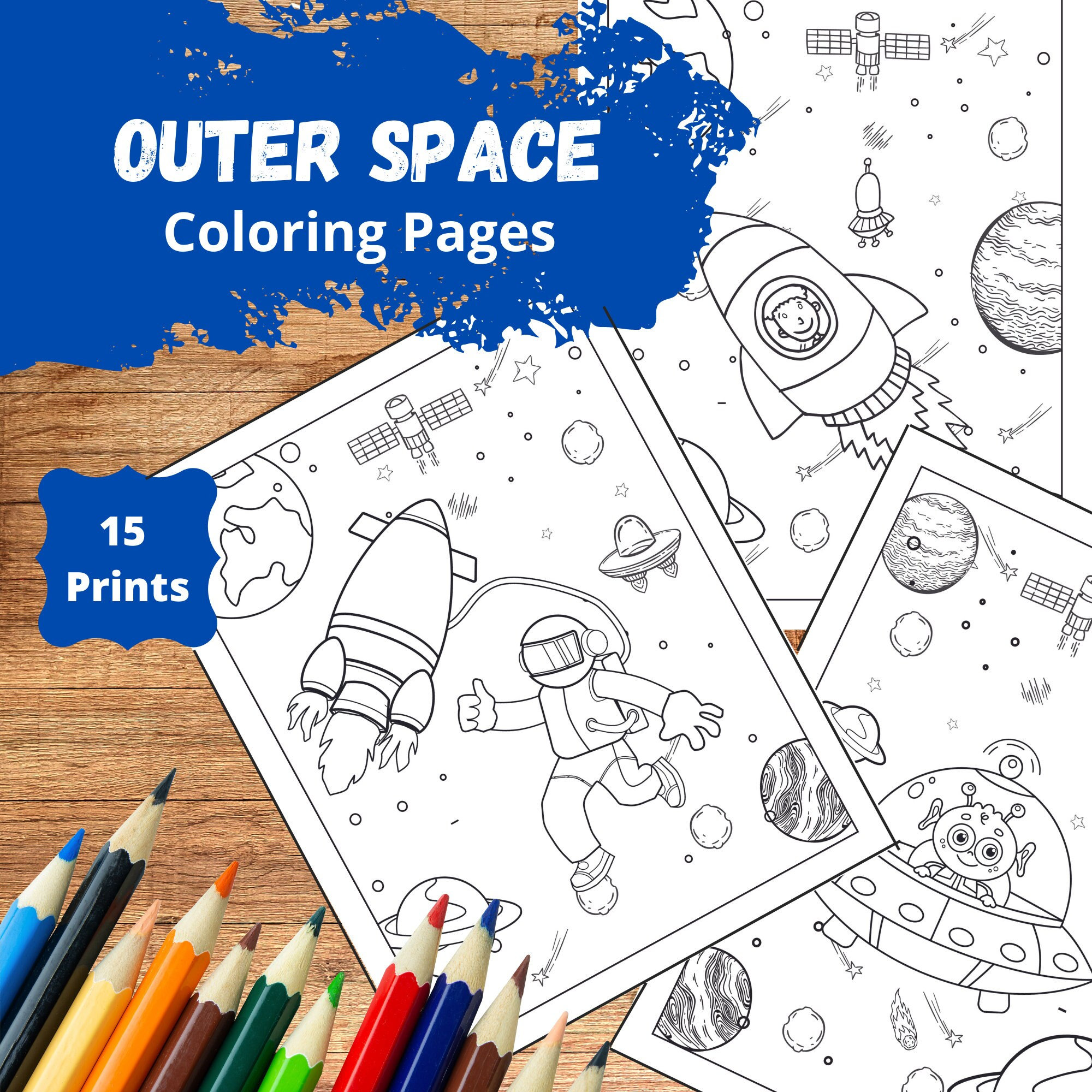 Outer Space and Astronaut Coloring Pages INSTANT DOWNLOAD - Etsy