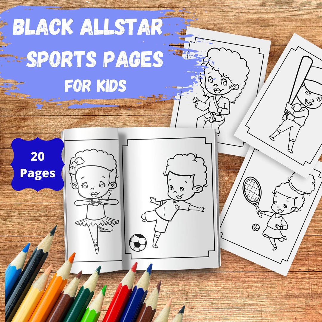 Black Kid Sports All-stars Coloring Pages: INSTANT DOWNLOAD - Etsy