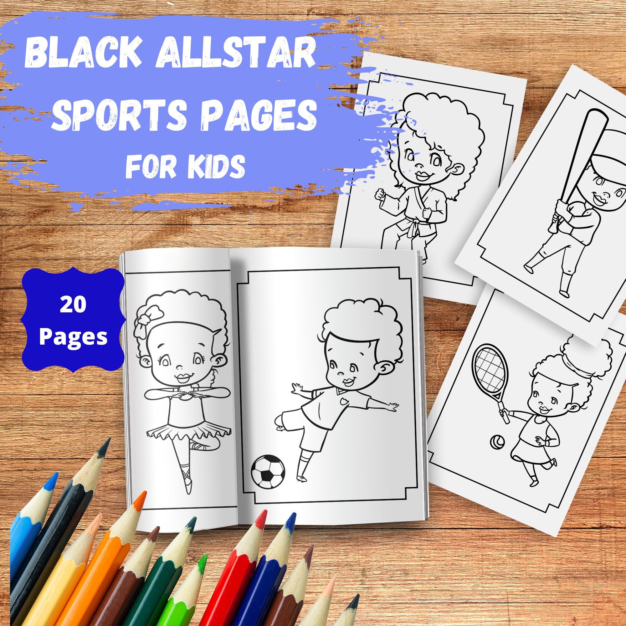 Black Kid Sports All-stars Coloring Pages: INSTANT DOWNLOAD - Etsy
