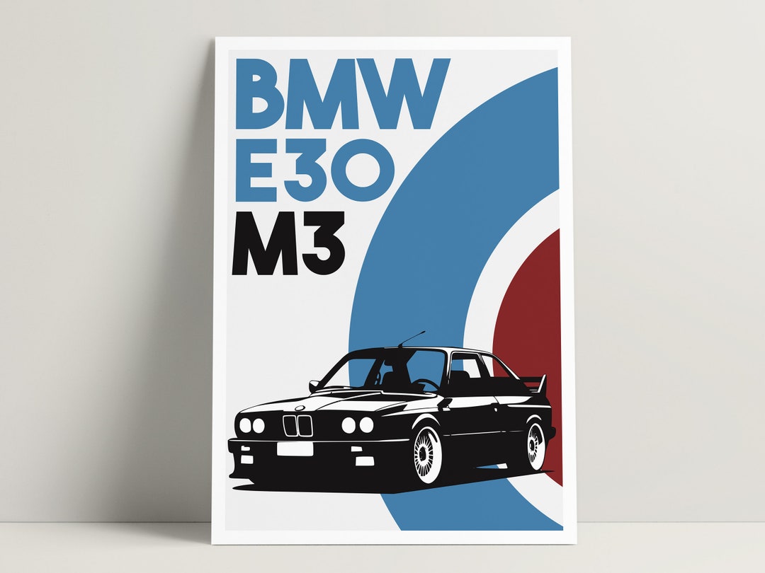 BMW E30 M3 Illustration Poster, BMW Car Wall Art, Minimalistic Automotive Poster, Classic Car ...