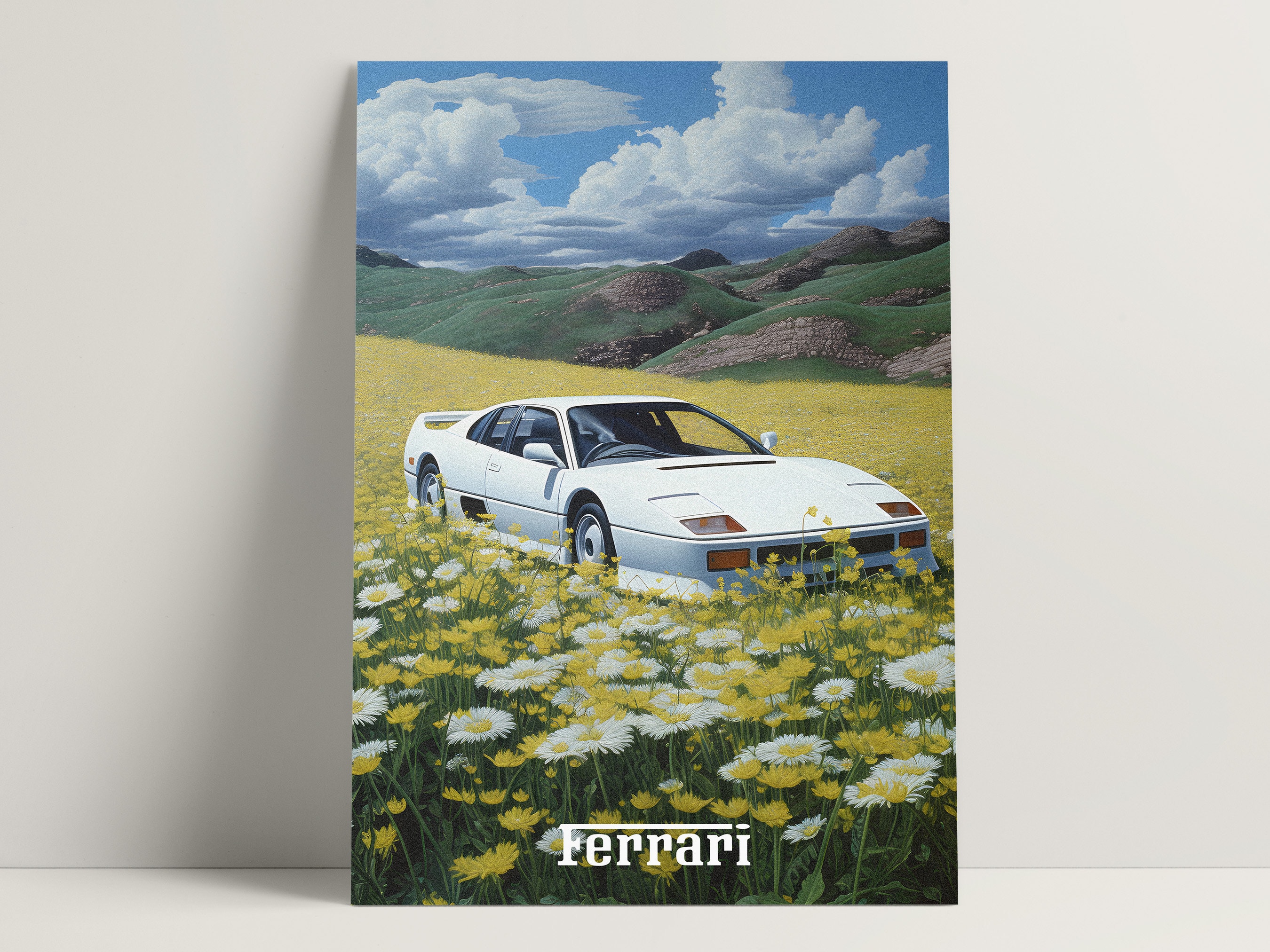 Ferrari Testarossa Poster, Vintage Ferrari Poster, White Ferrari Art ...