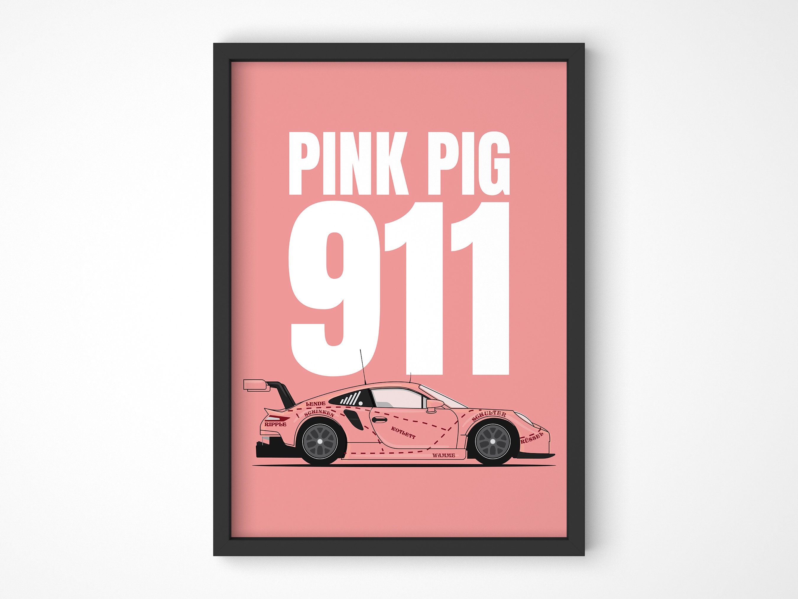 Pink Pig 911 Car Poster Pink Sports Car Poster 911 Wall Art - Etsy