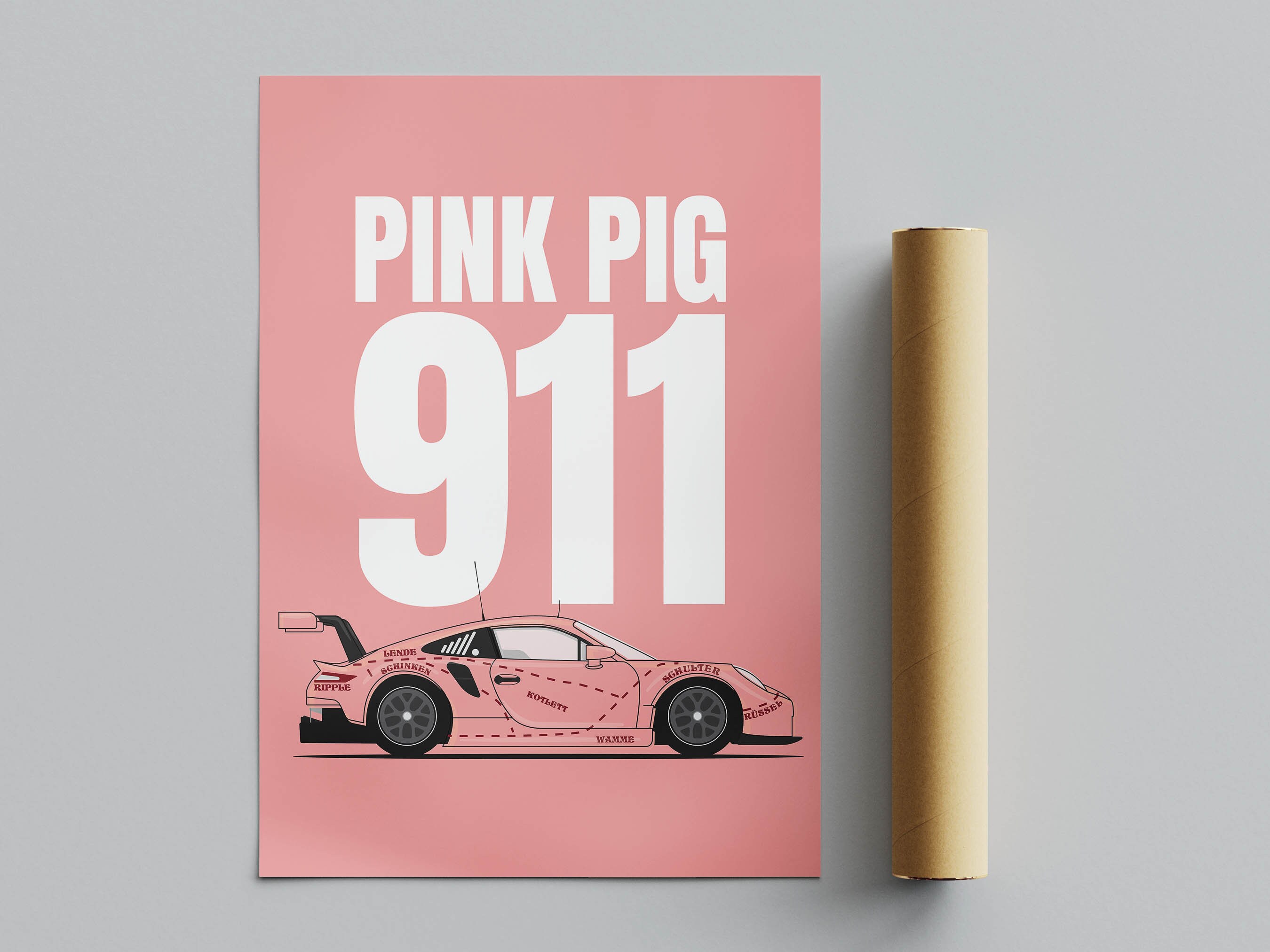 Pink Pig 911 Car Poster Pink Sports Car Poster 911 Wall Art - Etsy