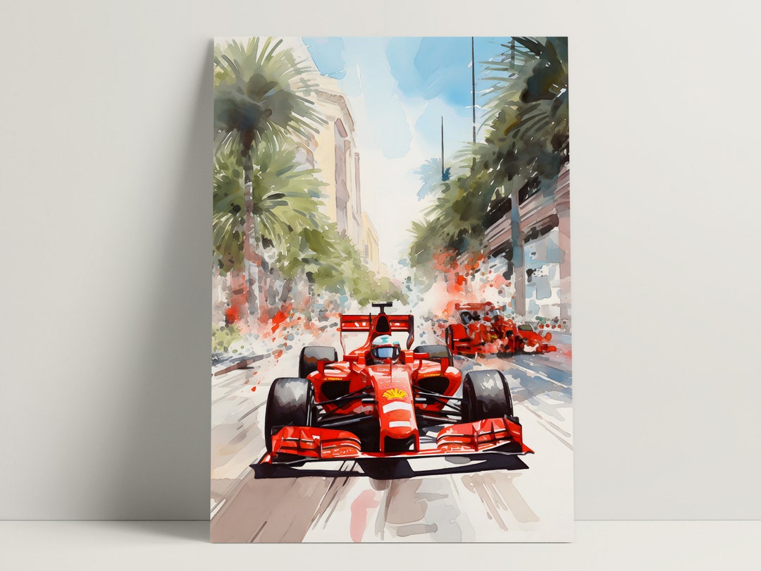 F1 Ferrari Poster, Monaco Grand Prix Poster, Formula 1 Watercolor ...