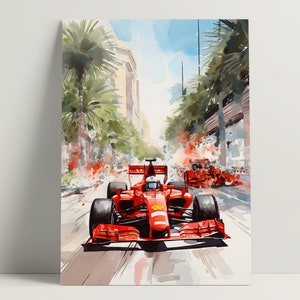 F1 Ferrari Poster, Monaco Grand Prix Poster, Formula 1 Watercolor ...