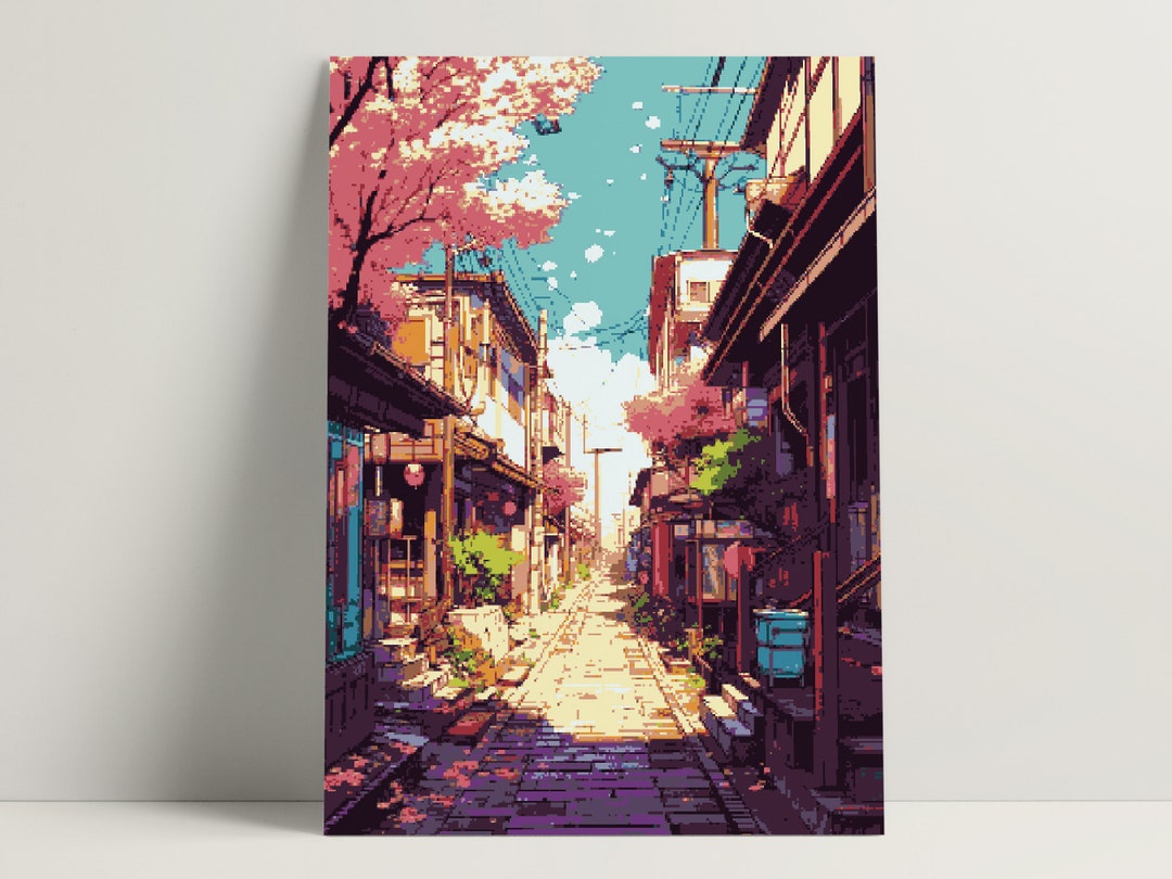 Japan City Pixel Art Poster, Tokyo Pixel Art Travel Poster Digital ...